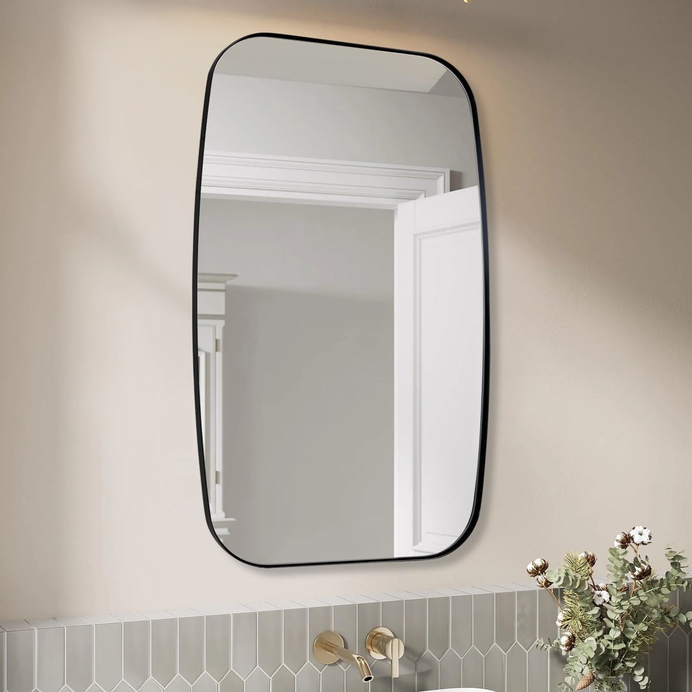 ANDY STAR® Modern Oblong Oval Bathroom Mirror with Stainless Steel Frame
