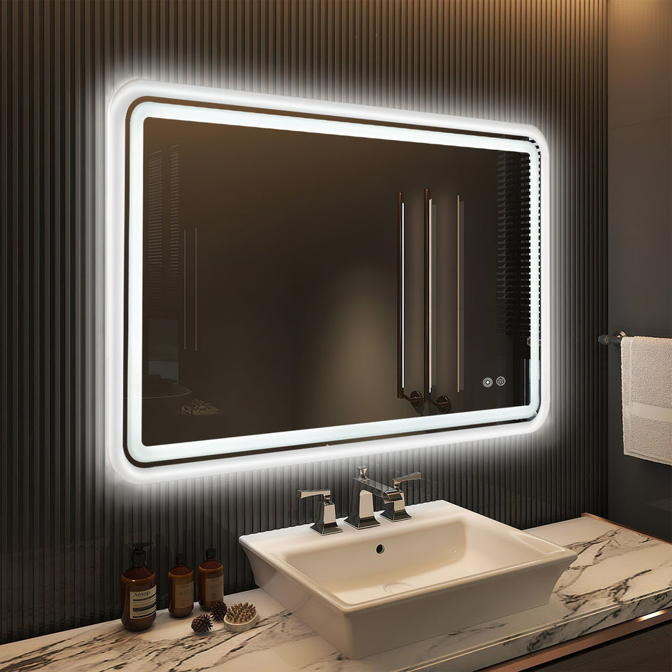 Moon Mirror® Modern Brushed Bronze Rounded Rectangle Bathroom Mirrors